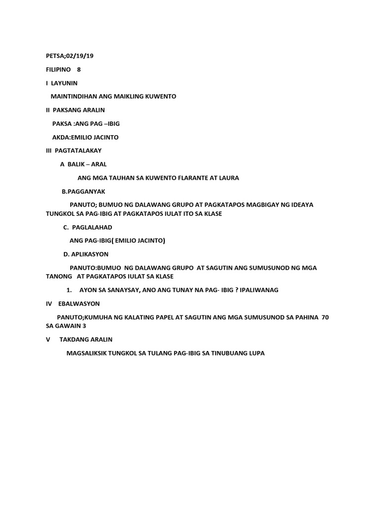 Febraury 19 Fil 8 & Fil 9 Lesson Plan | PDF