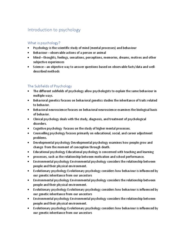 Introduction To Psychology | PDF | Defence Mechanisms | Behavioral ...