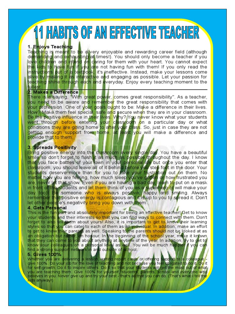 Effective Teacher Habits Explained | PDF | Teachers | Learning