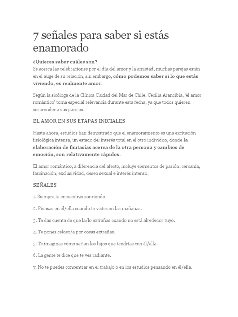7 Señales Para Saber Si Estás Enamorado Pdf
