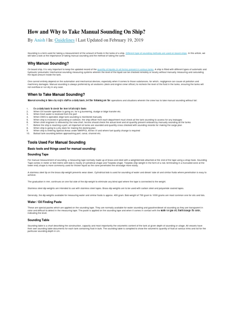 How and Why To Take Manual Sounding On Ship | PDF | Ships | Volume