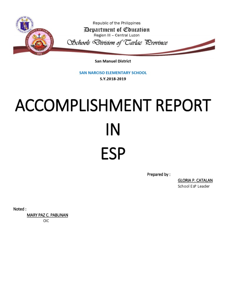 Accomplishment Report in Esp | PDF | Behavior Modification | Cognition