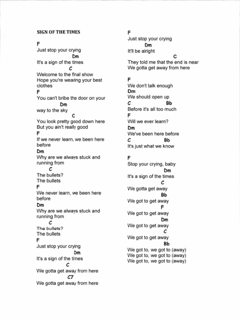 Sign of The Times - Chord and Lyrics | PDF | Elements Of Music ...