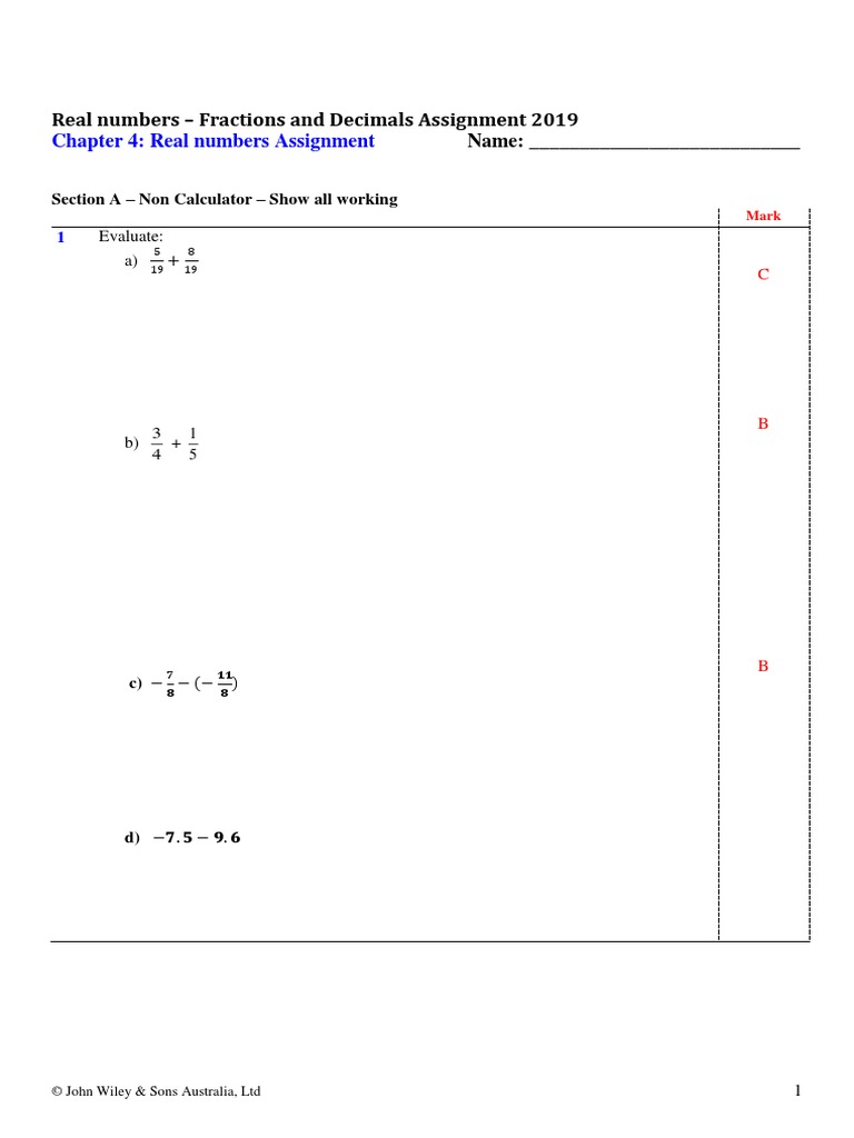 Fractions and Decimals Assignment 2019 | PDF | Fraction (Mathematics ...