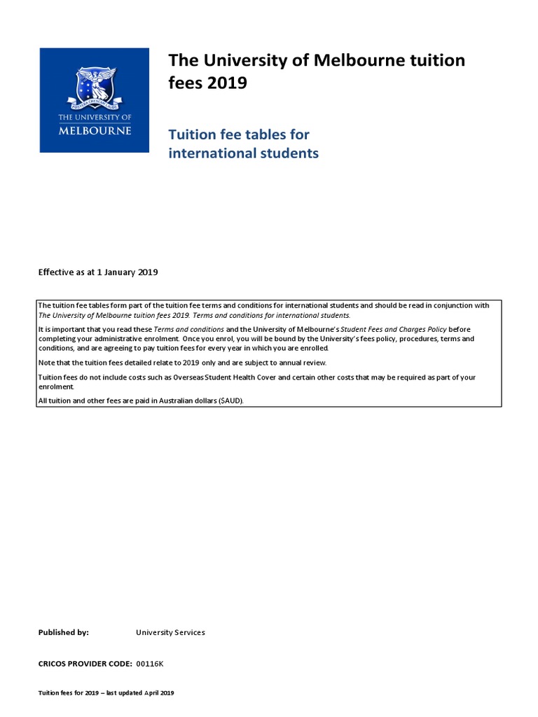 2019 Tuition Fee Tables For International Students | PDF | Graduate ...