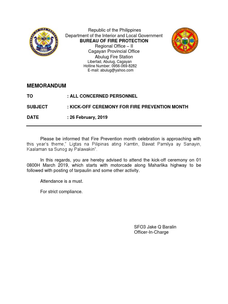 Memorandum: Bureau of Fire Protection | PDF | Public Safety | Emergency ...