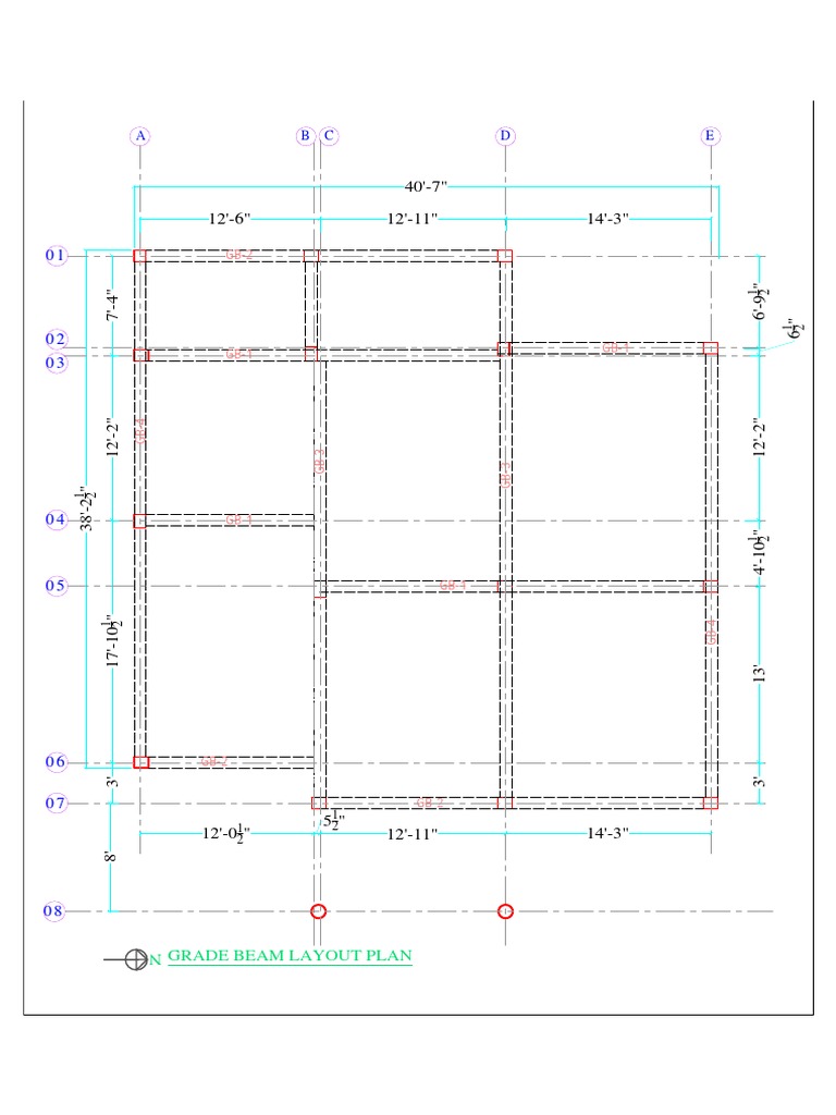 A C D E B: Grade Beam Layout Plan | PDF
