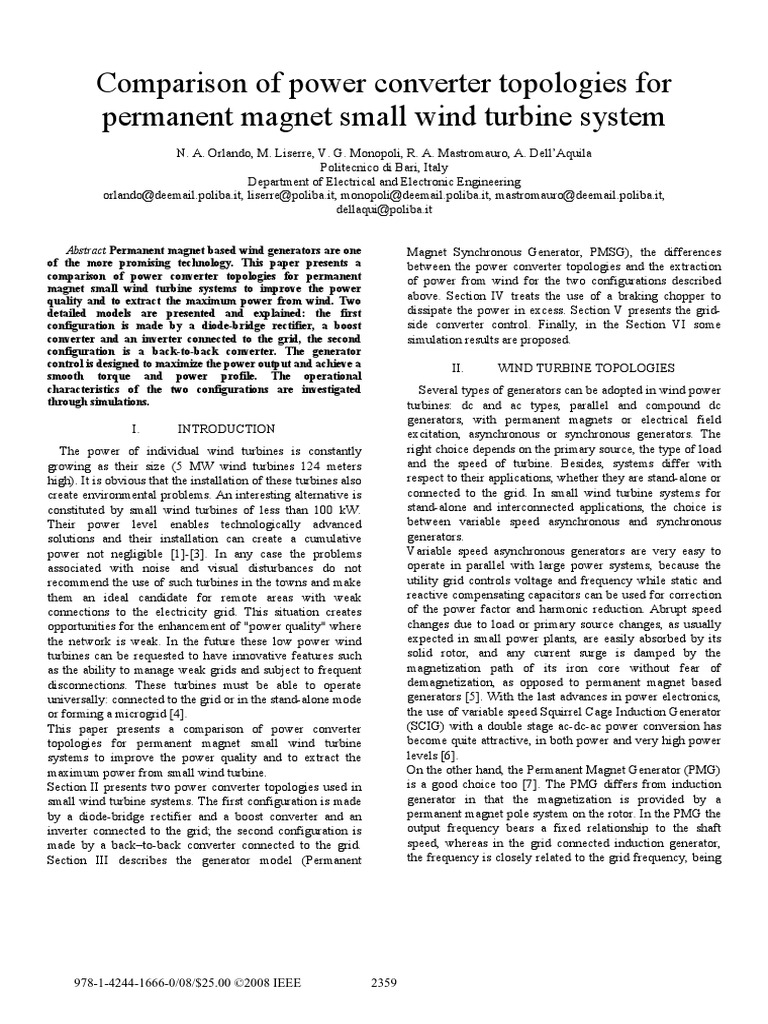 Comparison of Power Converter Topologies For Permanent Magnet Small ...