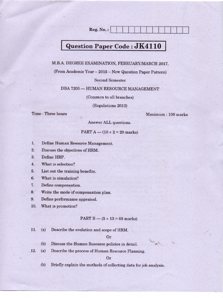 Human Resource Management Question Papers | PDF
