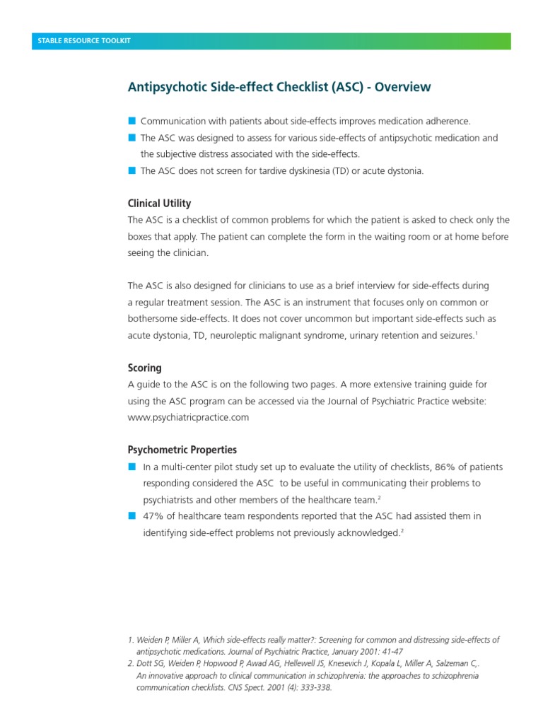 Antipsychotic Side-Effect Checklist (ASC) - Overview: Clinical Utility ...