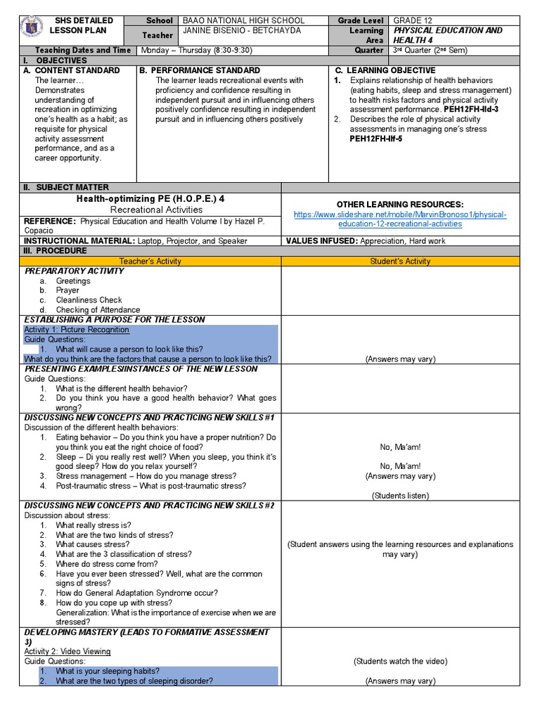 PE4 Stress, Eating Behavior DLP | PDF | Stress (Biology) | Mental Disorder