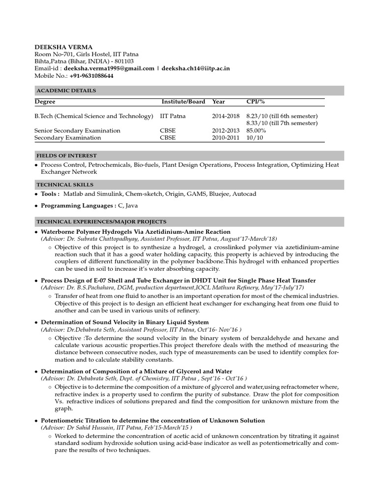 Deeksha Verma: Academic Details | PDF | Titration | Chemistry
