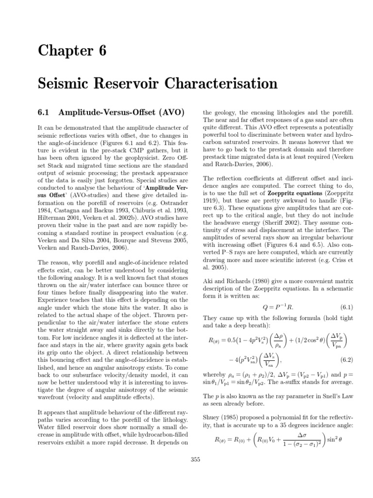 Seismic Reservoir Characterisation: 6.1 Amplitude-Versus-Offset (AVO) | PDF | Reflection ...