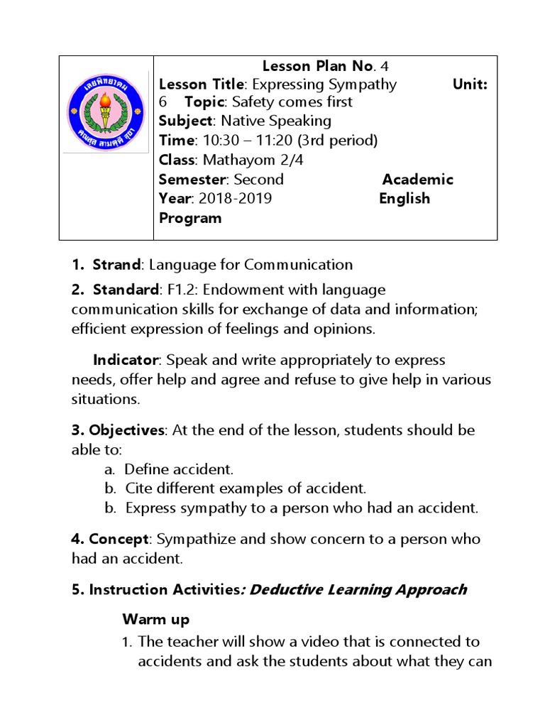 Expressing Sympathy - Lesson Plan | PDF | Sympathy | Lesson Plan
