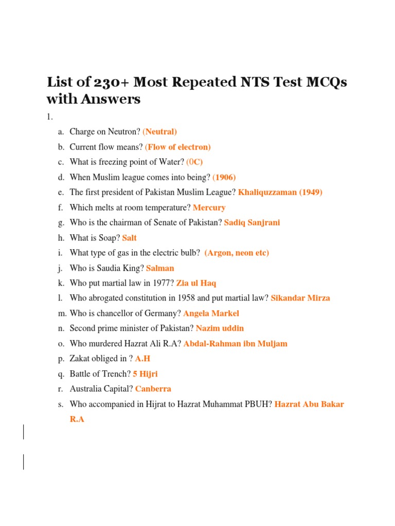 List of 230+ Most Repeated Nts Test Mcqs With Answers: (Neutral) (Flow ...