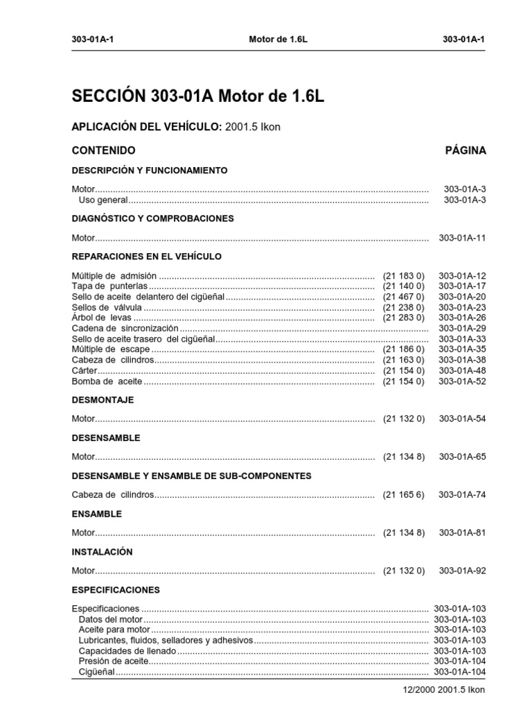 Manual Zetec Rocam 1.6 | PDF | Tornillo | Pistón