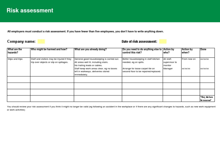 Workplace Risk Assessment Template | PDF