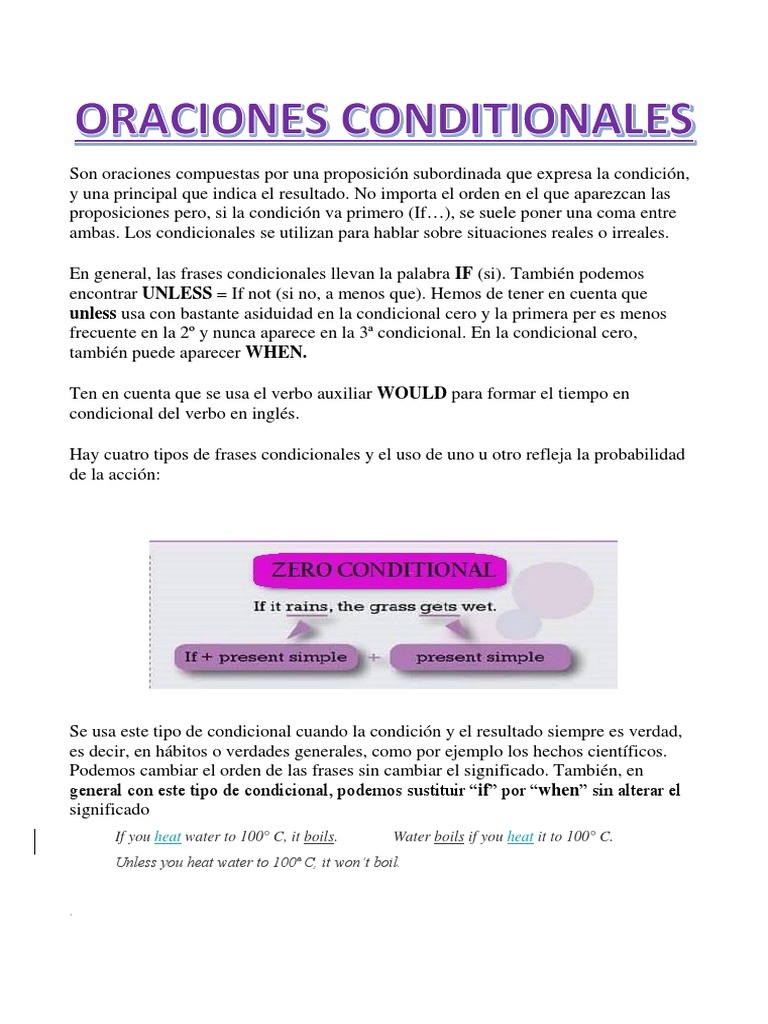 Guía Completa de Oraciones Condicionales | PDF | Verbo | Oración ...