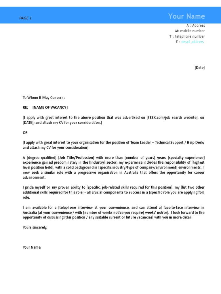 Australian Cover Letter 8 | PDF