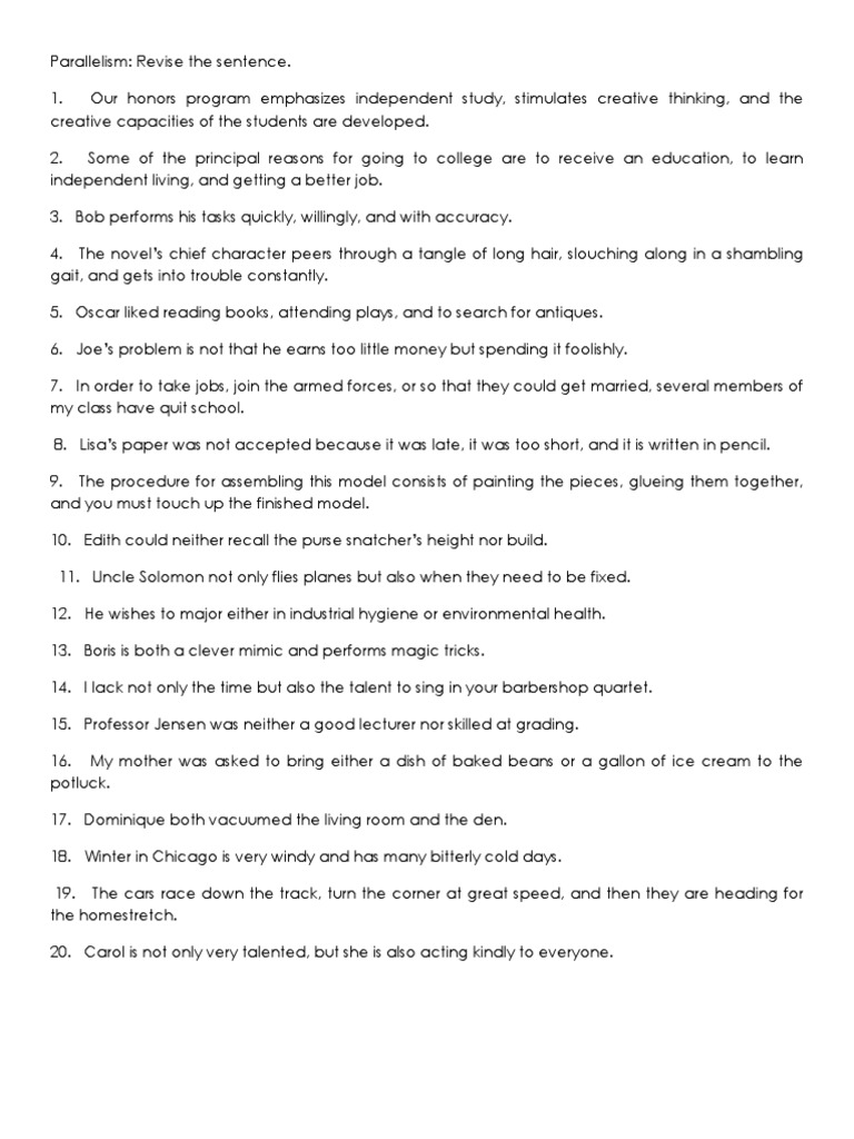 Parallelism Worksheet 1