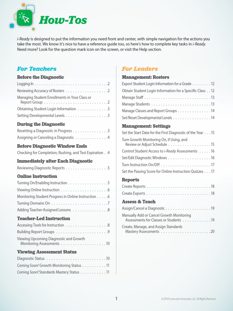 Iready How Tos From Teacher Leader Success Guide 2019 PDF | PDF | Areas ...