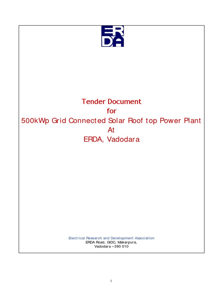 500kWp Rooftop Solar Tender at ERDA | PDF | Specification (Technical ...