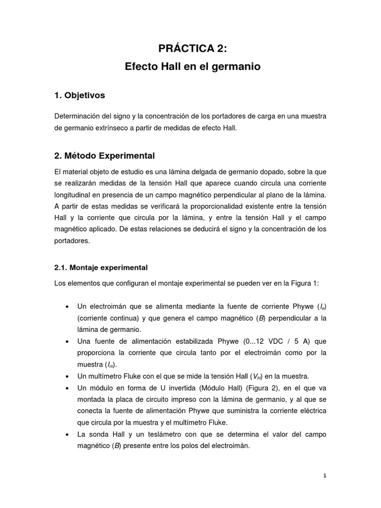 Practica 2 - Efecto Hall en El Germanio | PDF | Corriente eléctrica | Campo magnético