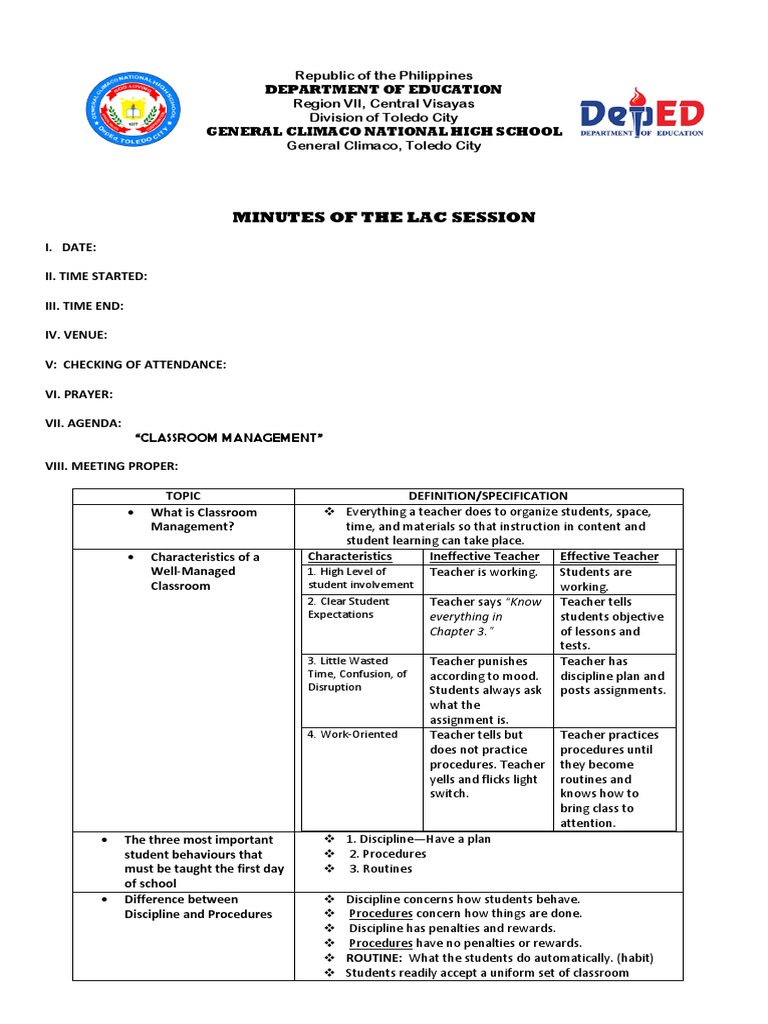 Lac Minutes | PDF | Classroom Management | Empathy