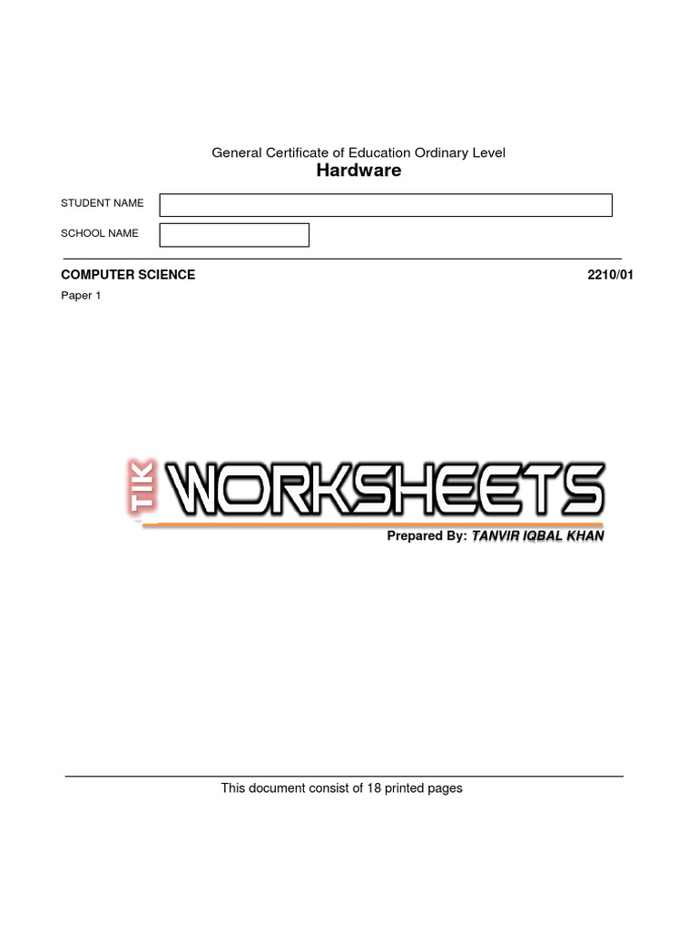1 Worksheet Hardware Input Output Memory Pdf 1242
