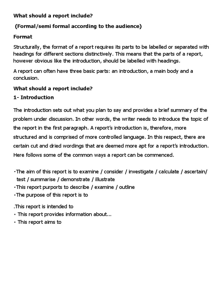 What Should A Report Include? (Formal/semi Formal According To The ...