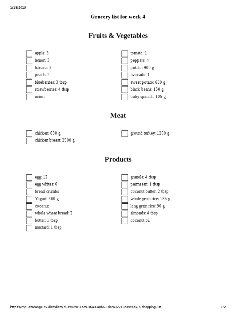 Fruits & Vegetables: Grocery List For Week 4 | PDF | Food And Drink ...