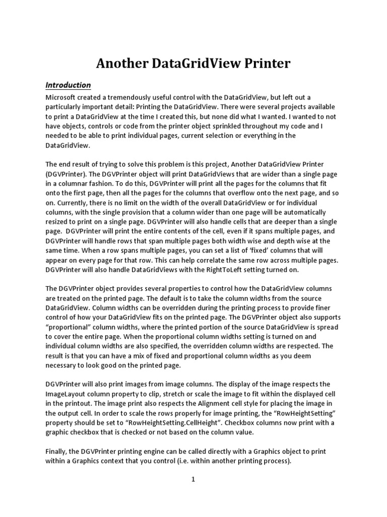 DataGridView Printing for Developers | PDF | Printer (Computing) | Boolean Data Type