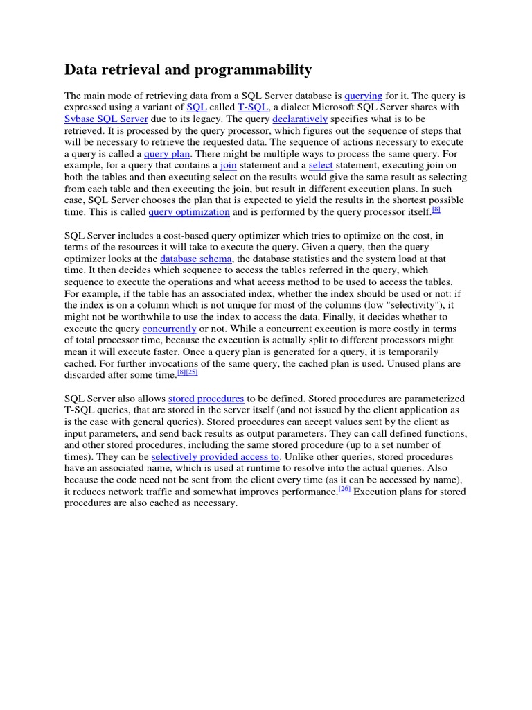 Data Retrieval and Programmability: Querying SQL T-SQL Sybase SQL ...