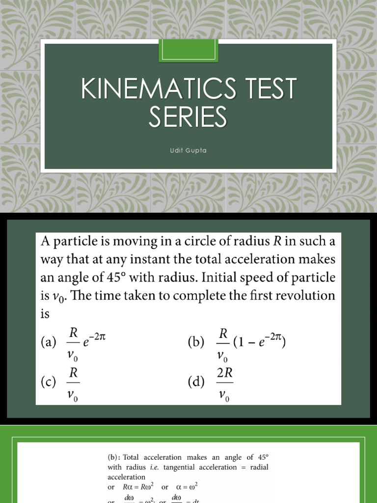 Kinematics Test Series 1 | PDF