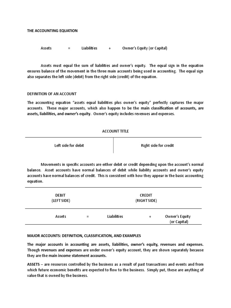The Accounting Equation | PDF | Debits And Credits | Expense