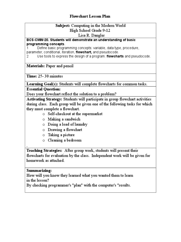 Dangler Flowchart Lesson Plan | PDF