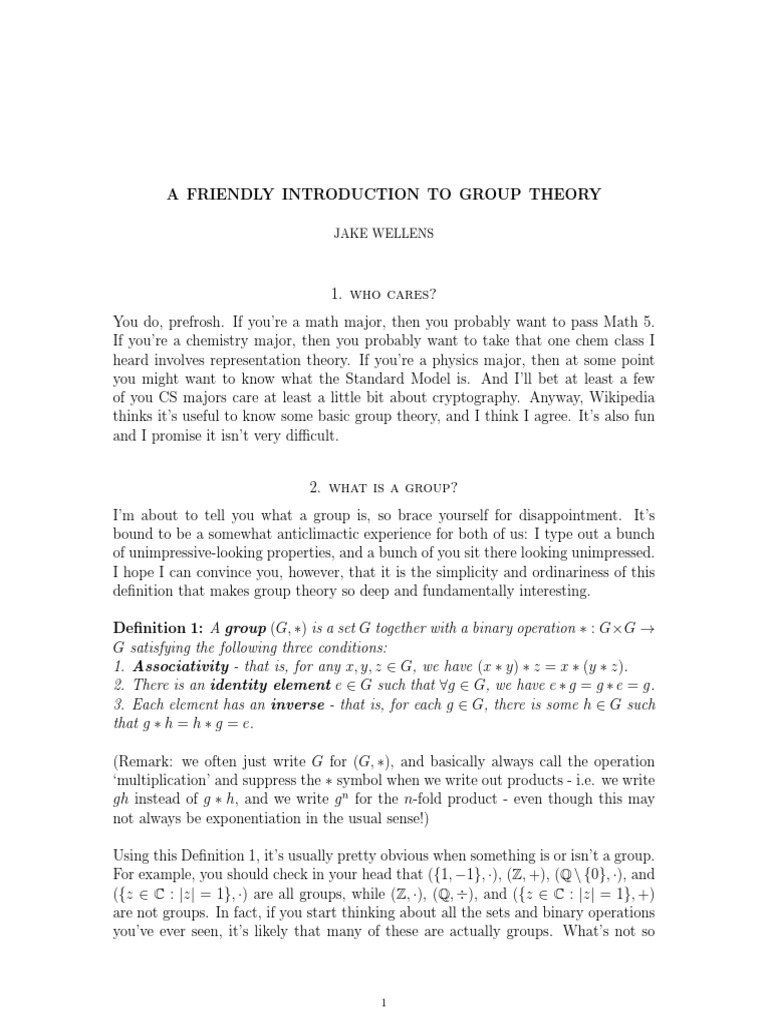 A Friendly Introduction To Group Theory | PDF | Group (Mathematics ...