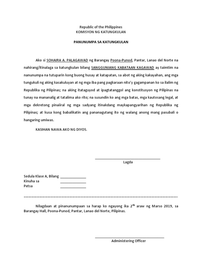 Oath Taking (Panunumpa) | PDF