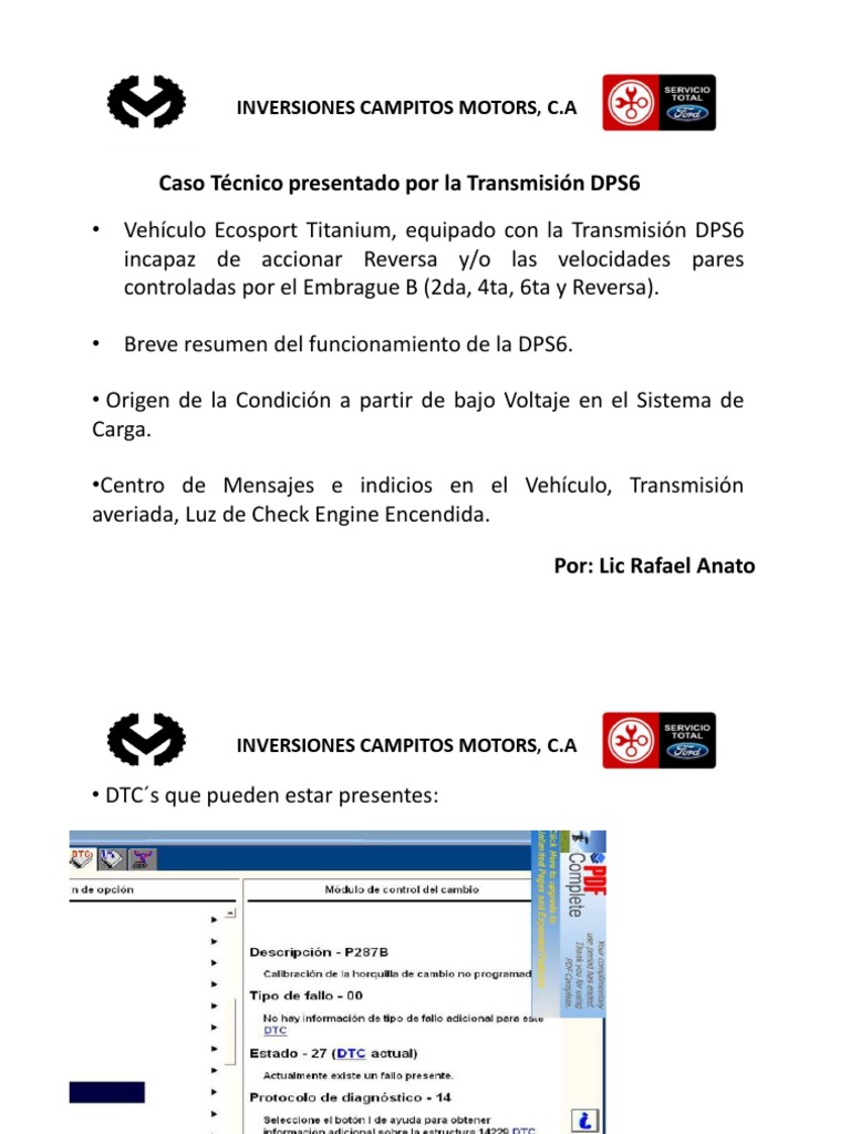 Diagnóstico de carcasa Rota en transmisiones Ford DPS6 | PDF | Vehículos | Science