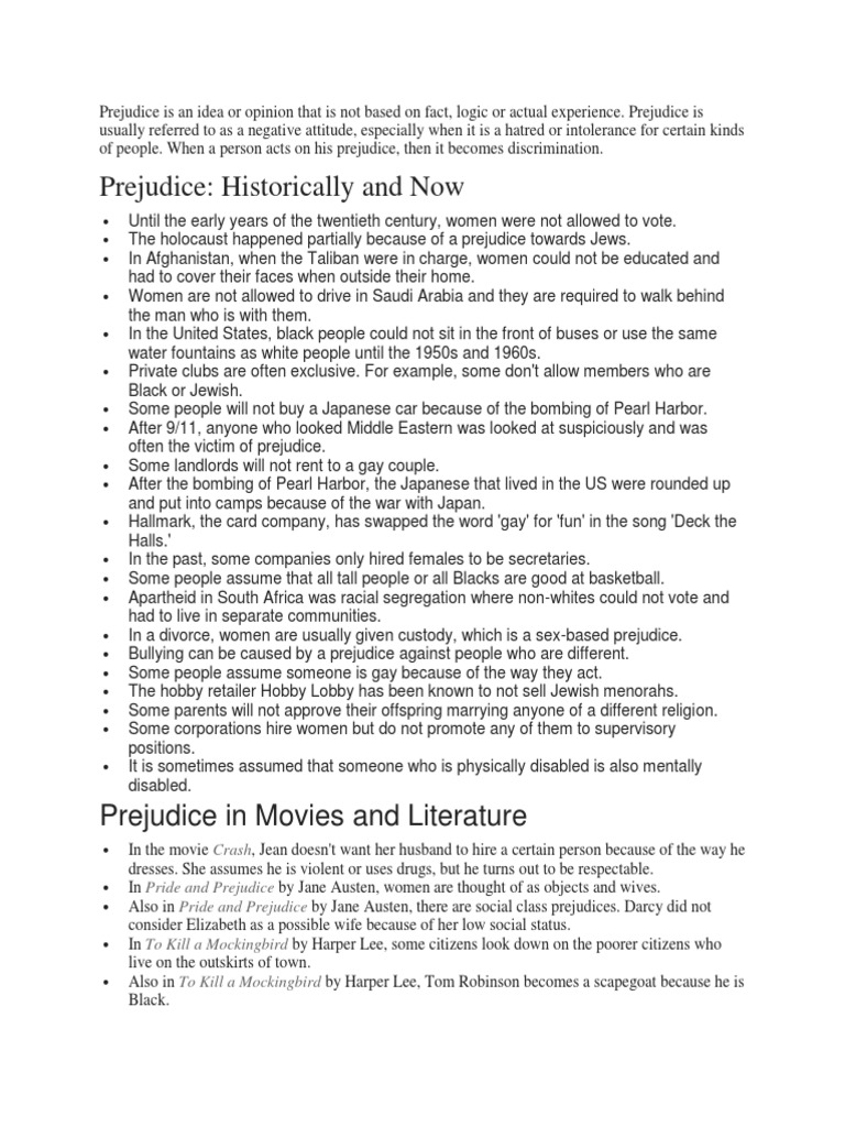 Prejudice and Bias Examples | PDF | Bias | Sexual Harassment