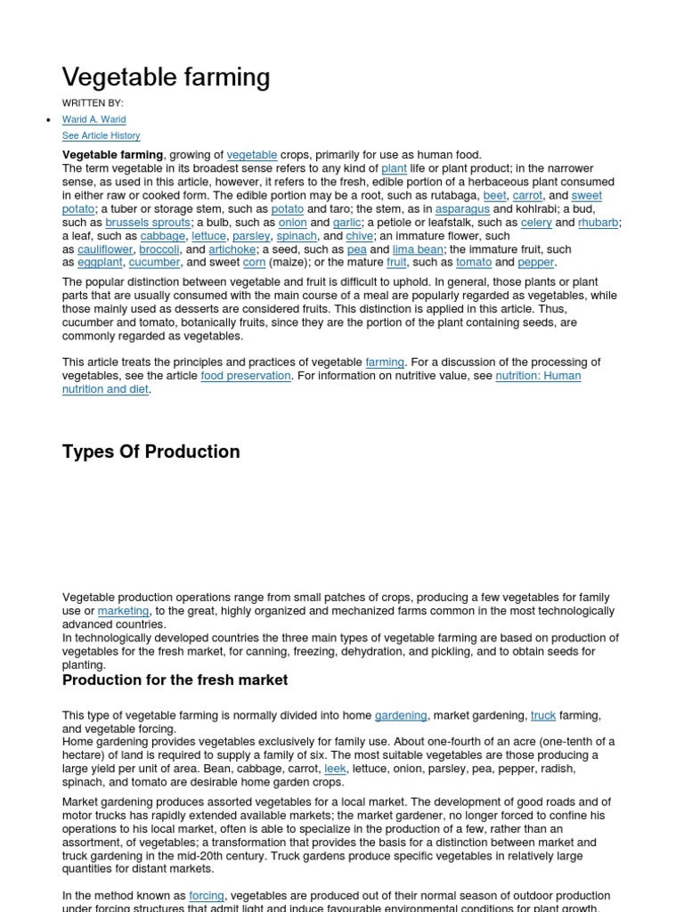 Vegetable Farming: Types of Production | PDF | Vegetables | Soil