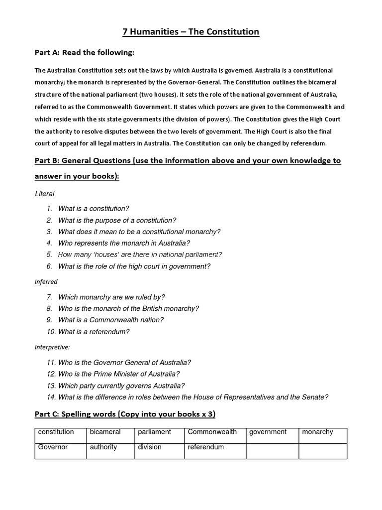 7HUM - The Constitution DR | PDF | Government Of Australia | Separation ...