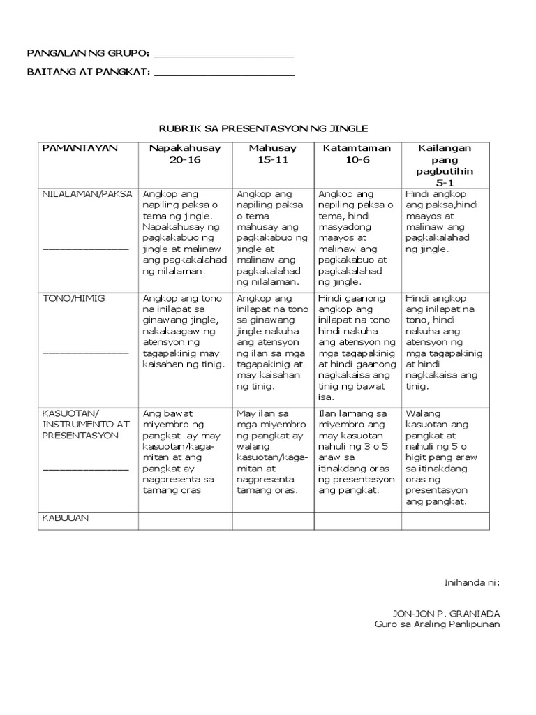 Rubriks Sa Pagkanta | PDF