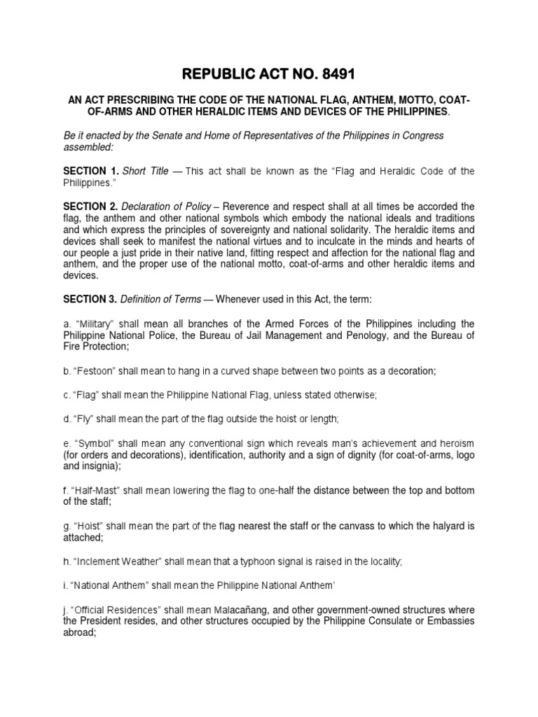 Ra 8491 | PDF | Flag | Heraldry