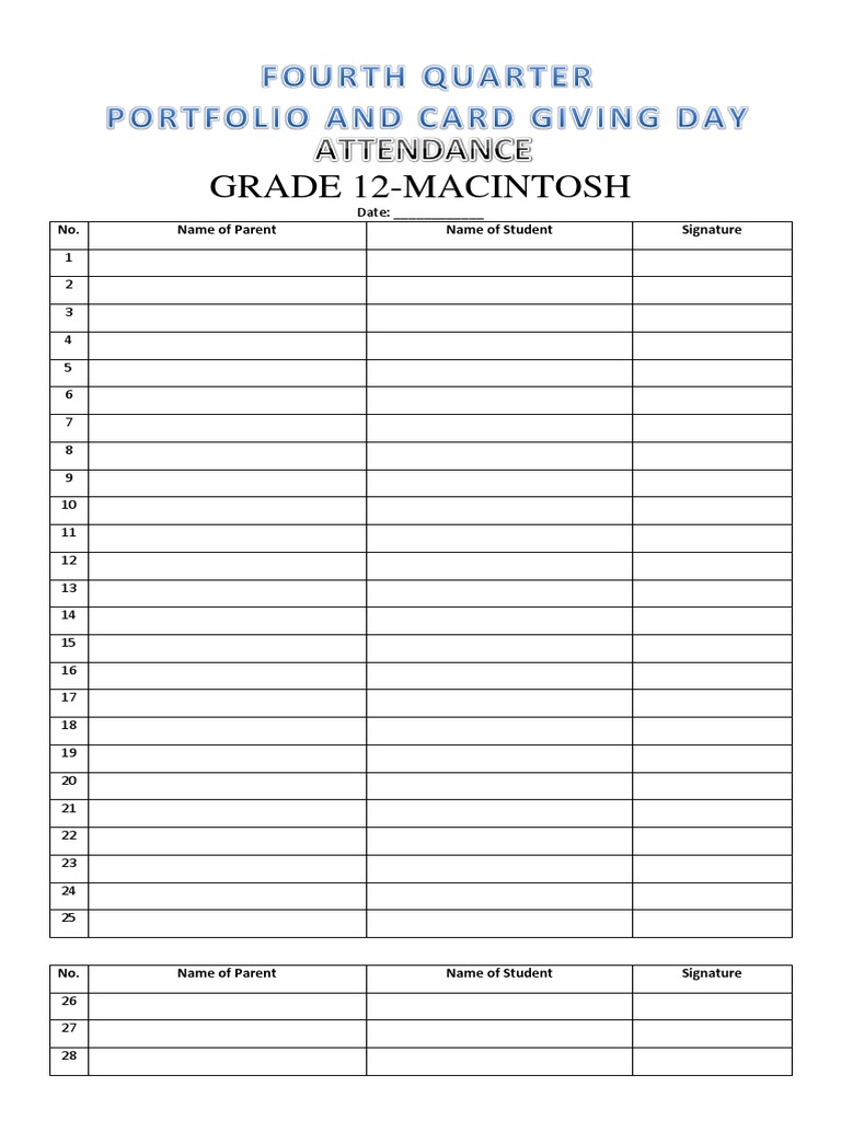 Parents Attendance Sheet Portfolio Day | PDF