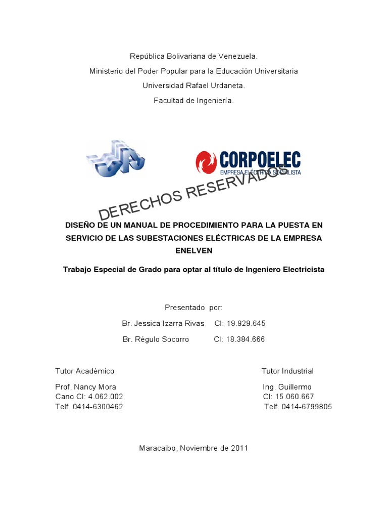 Diseño de Un Manual de Procedimiento para La Puesta en Servicio de Las ...