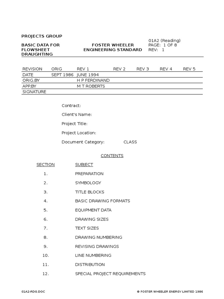 Projects Group Basic Data For Flowsheet Draughting Foster Wheeler Engineering Standard | PDF ...