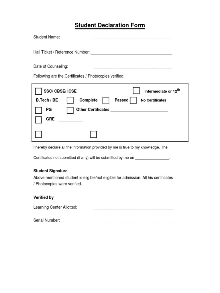 Student Declaration Form | PDF