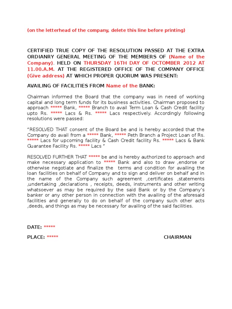 Board Resolution for Bank Loan Approval | PDF