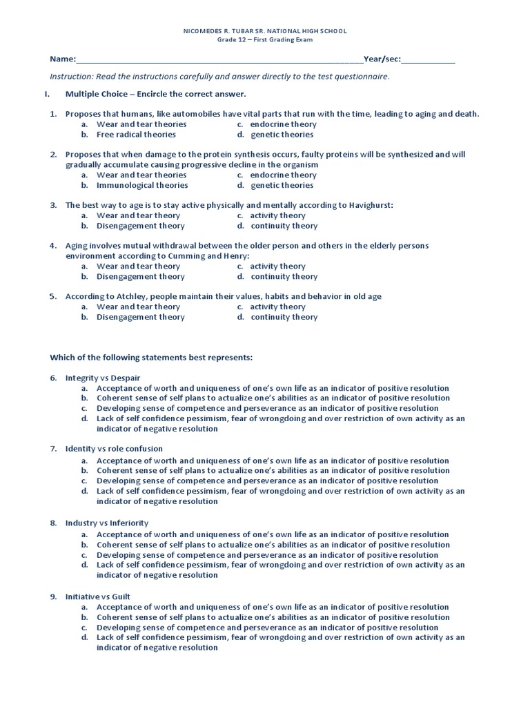 Instruction: Read The Instructions Carefully and Answer Directly To The ...